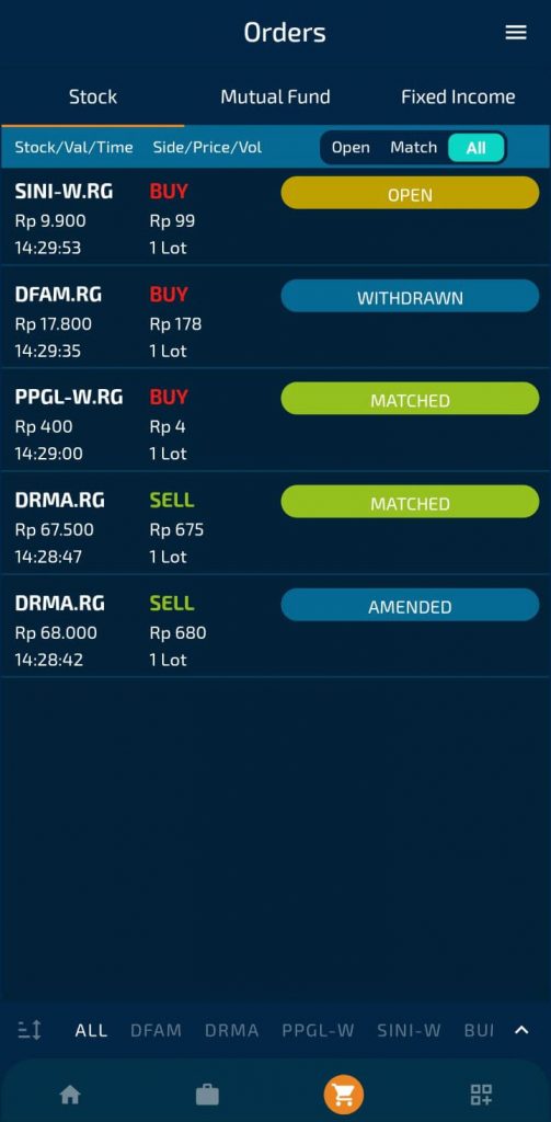 Status Order Saham (Order List Stock) - HELP Bions